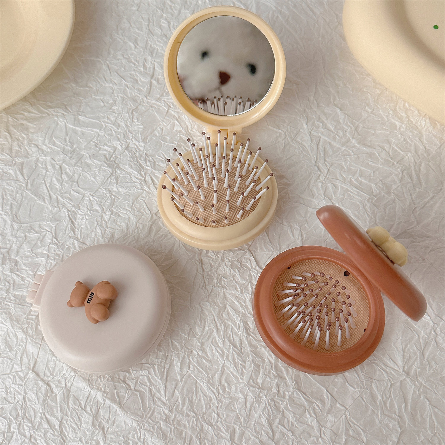 Cute Teddy Folding Hair Comb with Mirror Mini Portable Pocket Hair ...