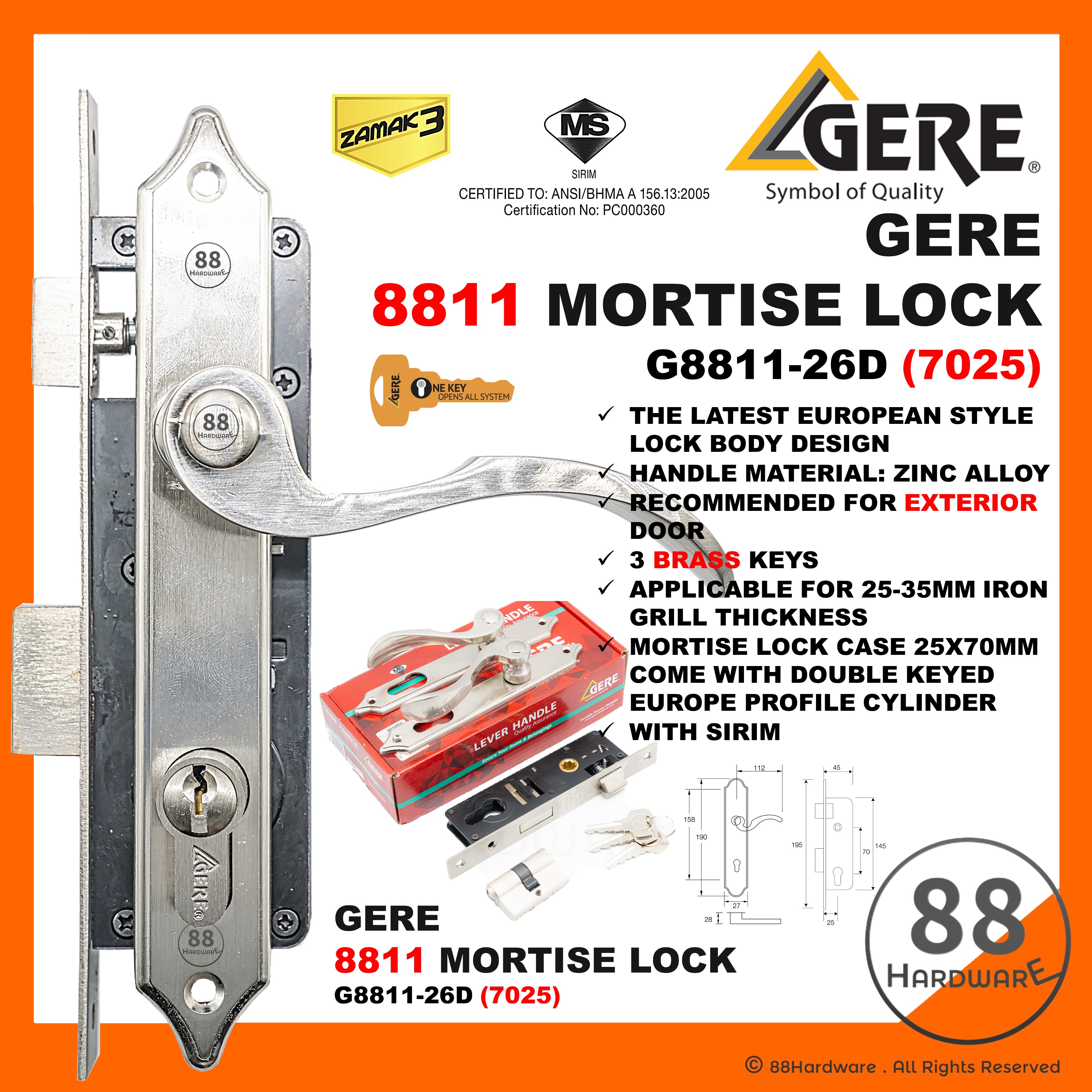 HUGO 7011 7025 ST GUCHI mortise lock / grill lock grill door lock set ...