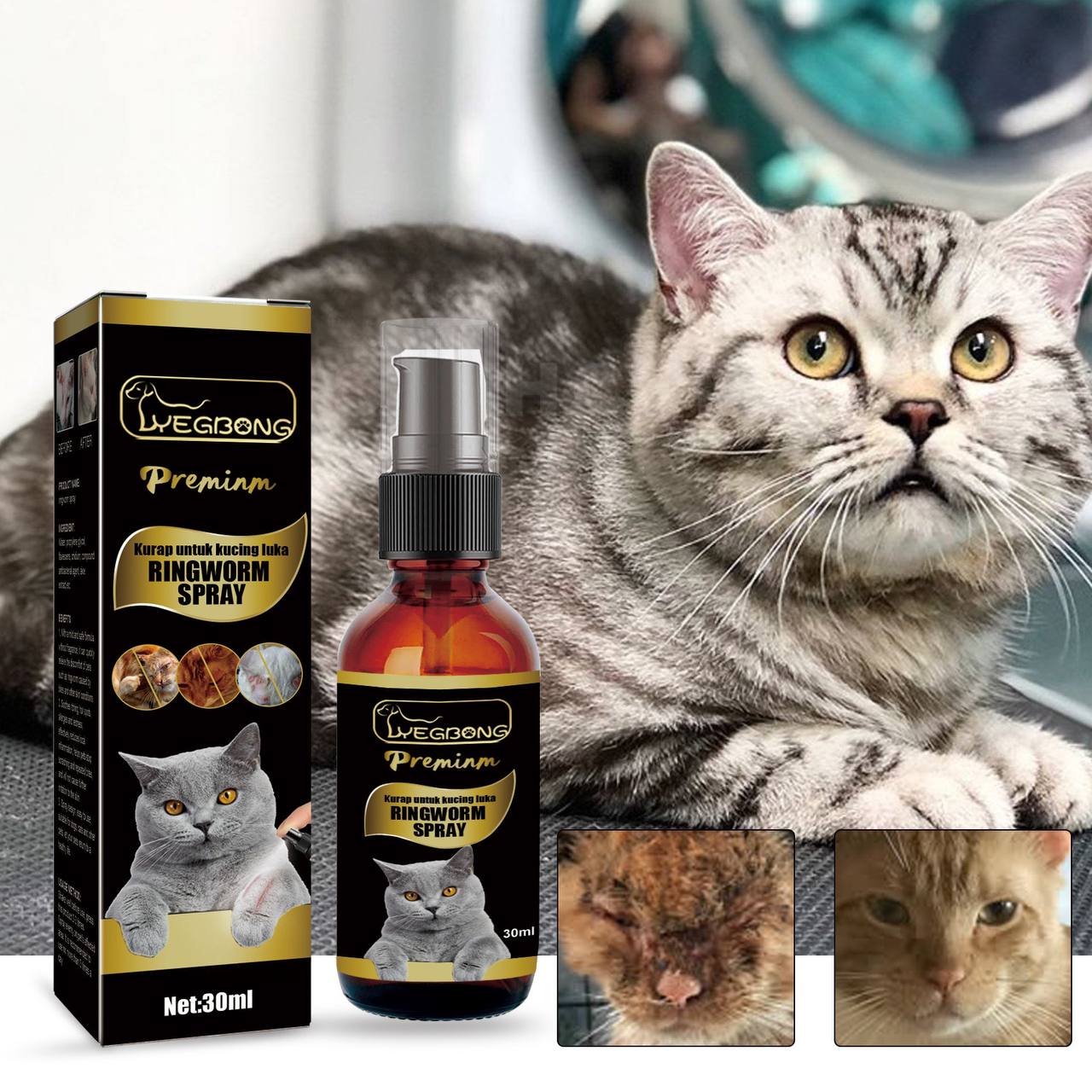 Fungus Kudis Dog Cat Ringworm Spray Flea Killer Spray Kutu Kucing Pet ...