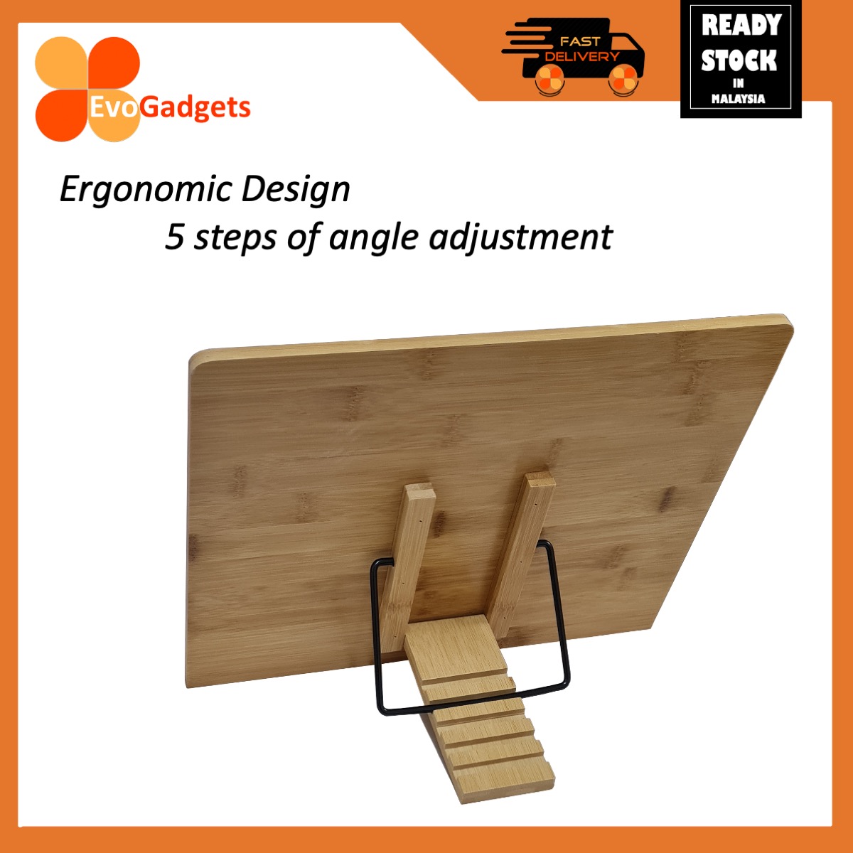 Premium Ergonomic Adjustable Bamboo Book Stand / Clips / Book Holder ...