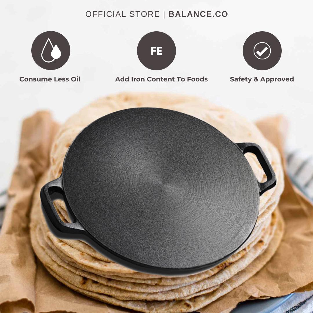 Balance.co Pre-seasoned Pure Cast Iron Flat Pan Crepe Pan Dosa Tawa ...