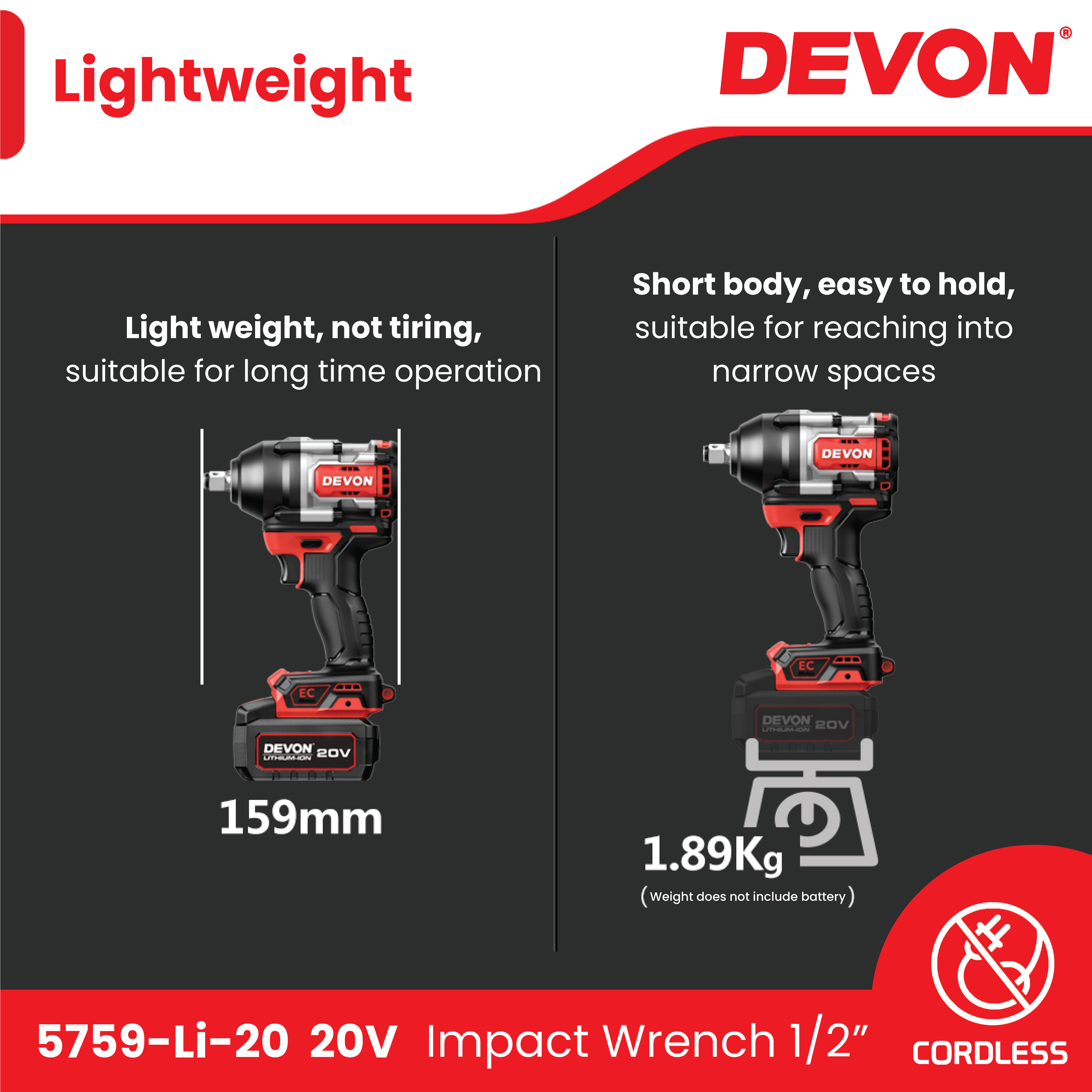 DEVON 5759-Li-20 20V Lithium-Ion Brushless Cordless Impact Wrench 1/2" | Shopee Malaysia