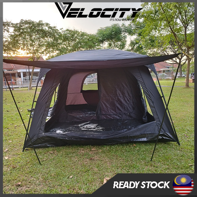 VELOCITY Black Camel 12 Person Large Camping Tent Waterproof Family Tents Outdoor Luxury Khemah ...