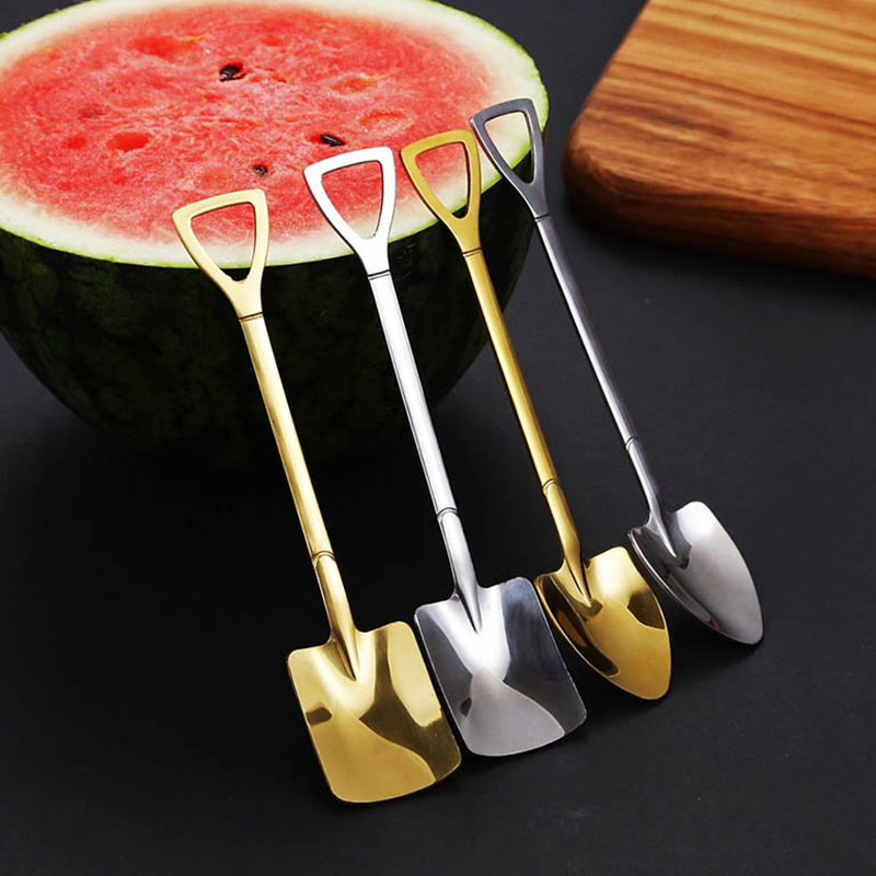 𝐒𝐓𝐀𝐈𝐍𝐋𝐄𝐒𝐒 𝐒𝐓𝐄𝐄𝐋 Shovel Shape Spoon Dessert Scoop Creative Retro Ice ...