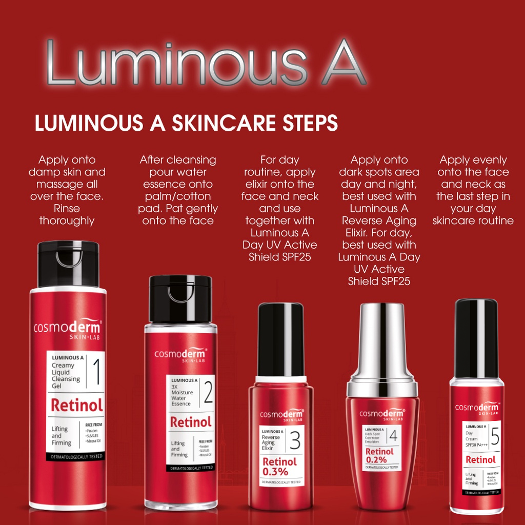 Cosmoderm Luminous A 3x Moisture Water Essence 100ml (Retinol) | Shopee ...