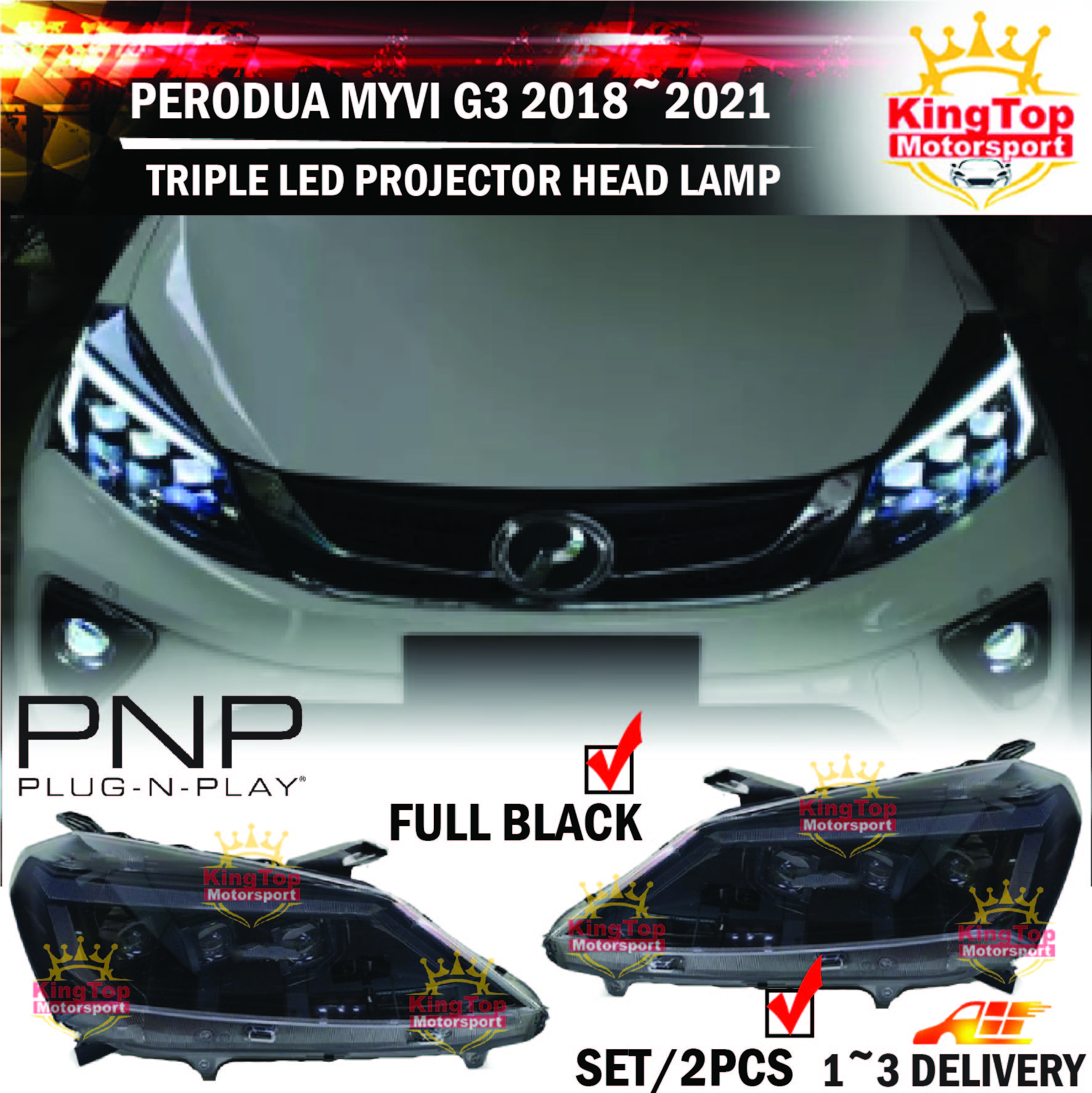 Perodua Myvi G3 2018 - 2021 Triple Led Projector Dynamic Headlamp With ...