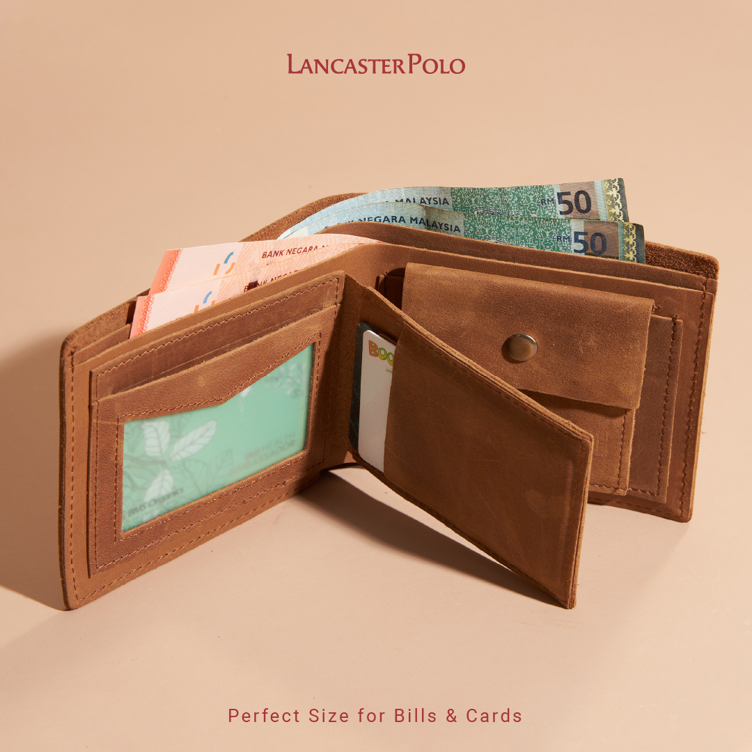 Lancaster Polo Full Grain Crazy Horse Leather Bifold Wallet with Coin ...