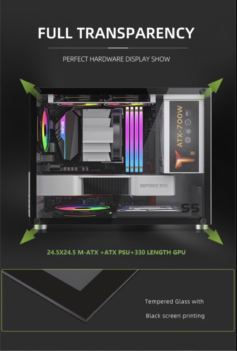 METALFISH S5 Computer Case Gaming PC Chassis Support MATX/ITX 24.5*24.5cm SFX/ATX PSU Mid Tower ...