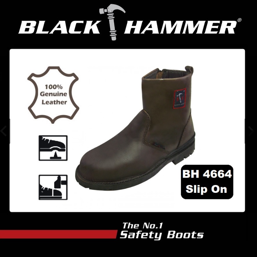 BH 4664 Black Hammer Mid Cut Slip On Zip Safety Shoes ( SIRIM Certified ...