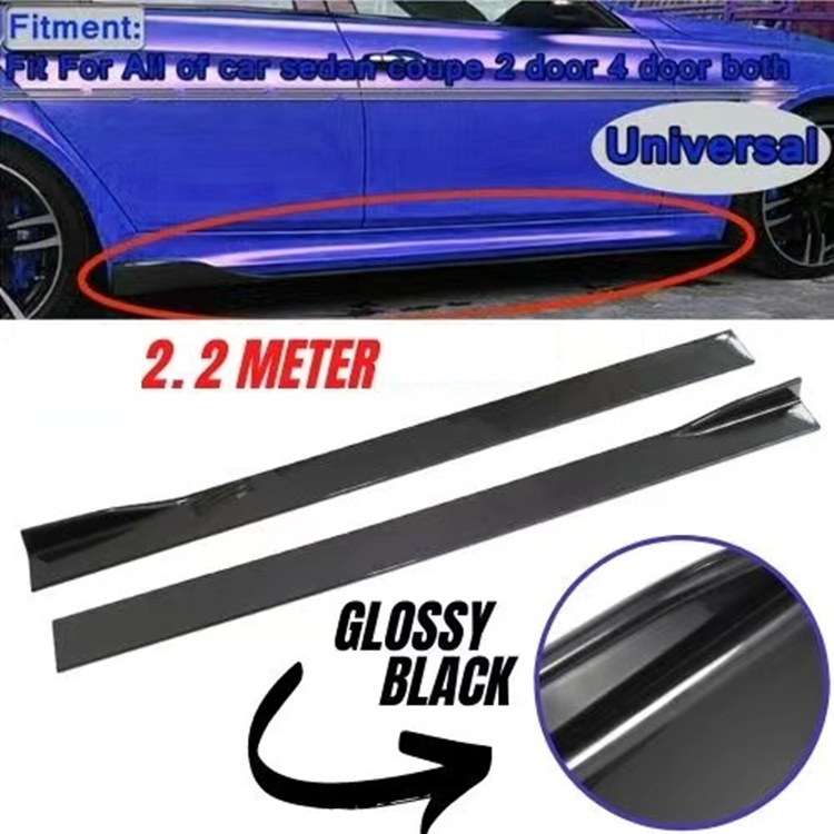 Universal Car Side Skirt BLACK Extensions Rocker Panel Splitters Lip ...