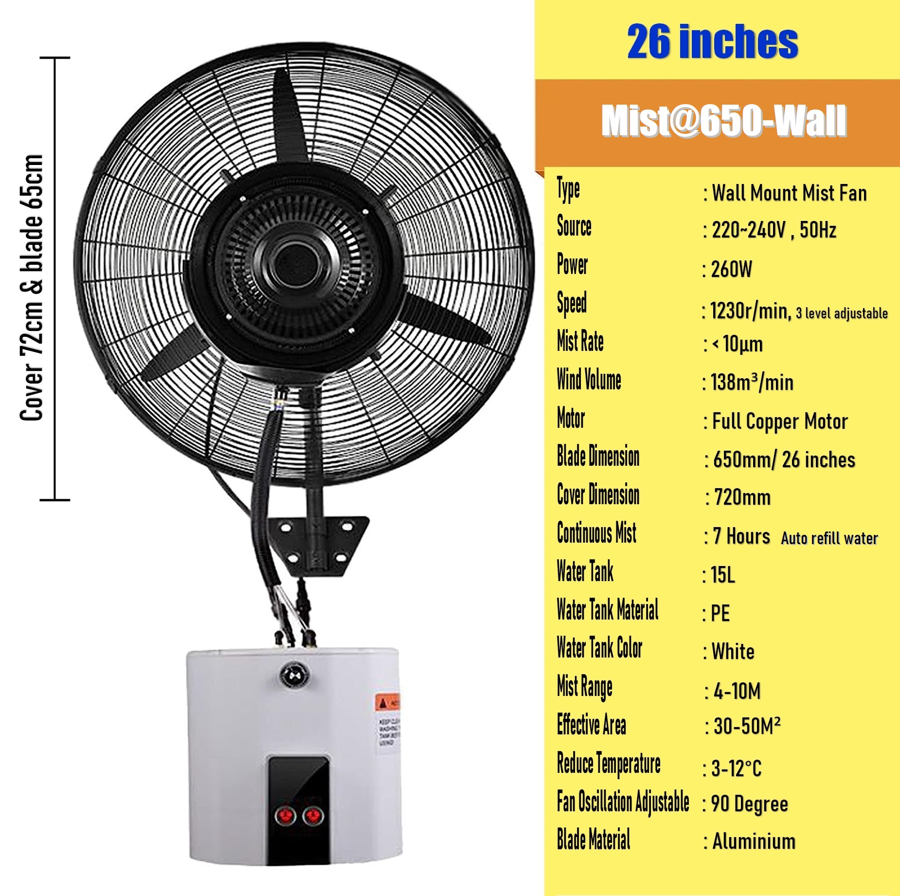 30"/26" Industrial Wall Mounted Mist Fan Auto Refill Water Atomization ...