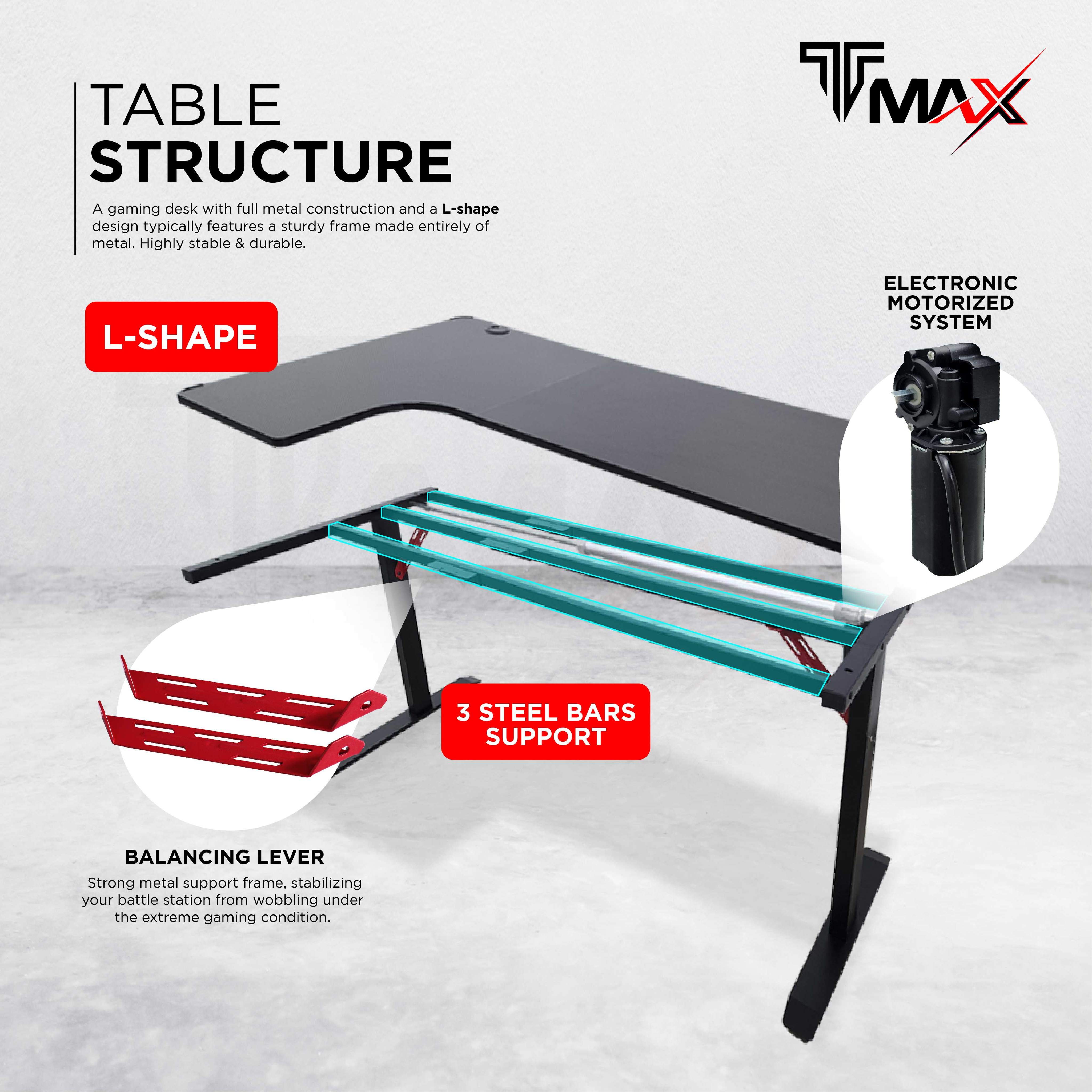 TMAX L160cm L-Shape Smart Lifting Gaming Table Adjustable Height Table ...
