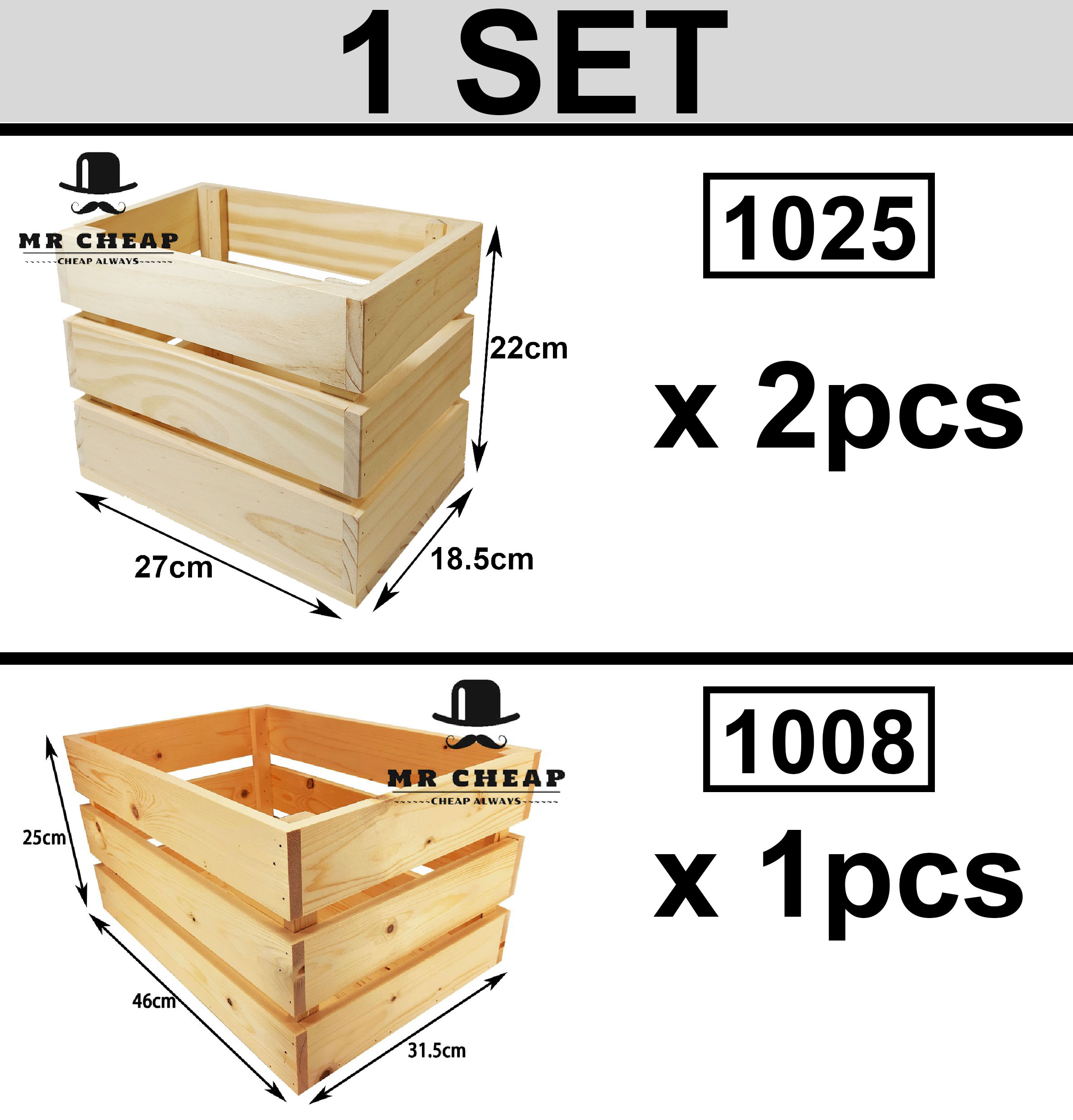 (Jimat Set)(3pcs in 1set) Pine Wood Crate/Wood Storage Crate/Storage ...