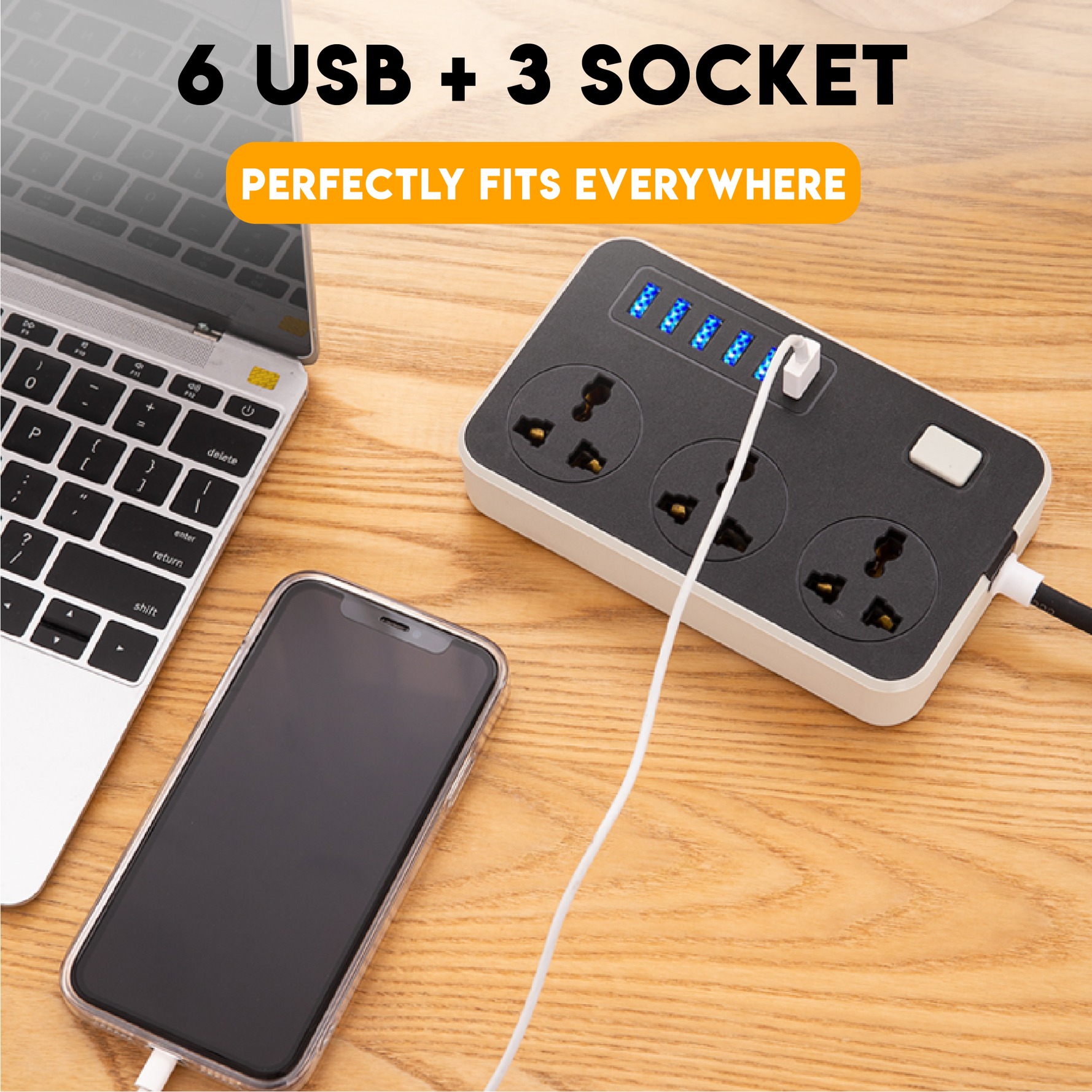 Universal Power Strip 6 USB Port 3 Extension Plug Power Socket Electric ...