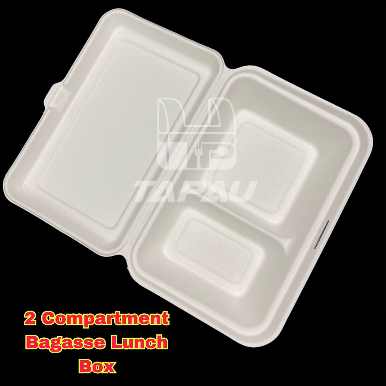 TAPAU - 2 Compartment Bagasse Lunch Box [ 50pcs+- ] / Biodegradable ...