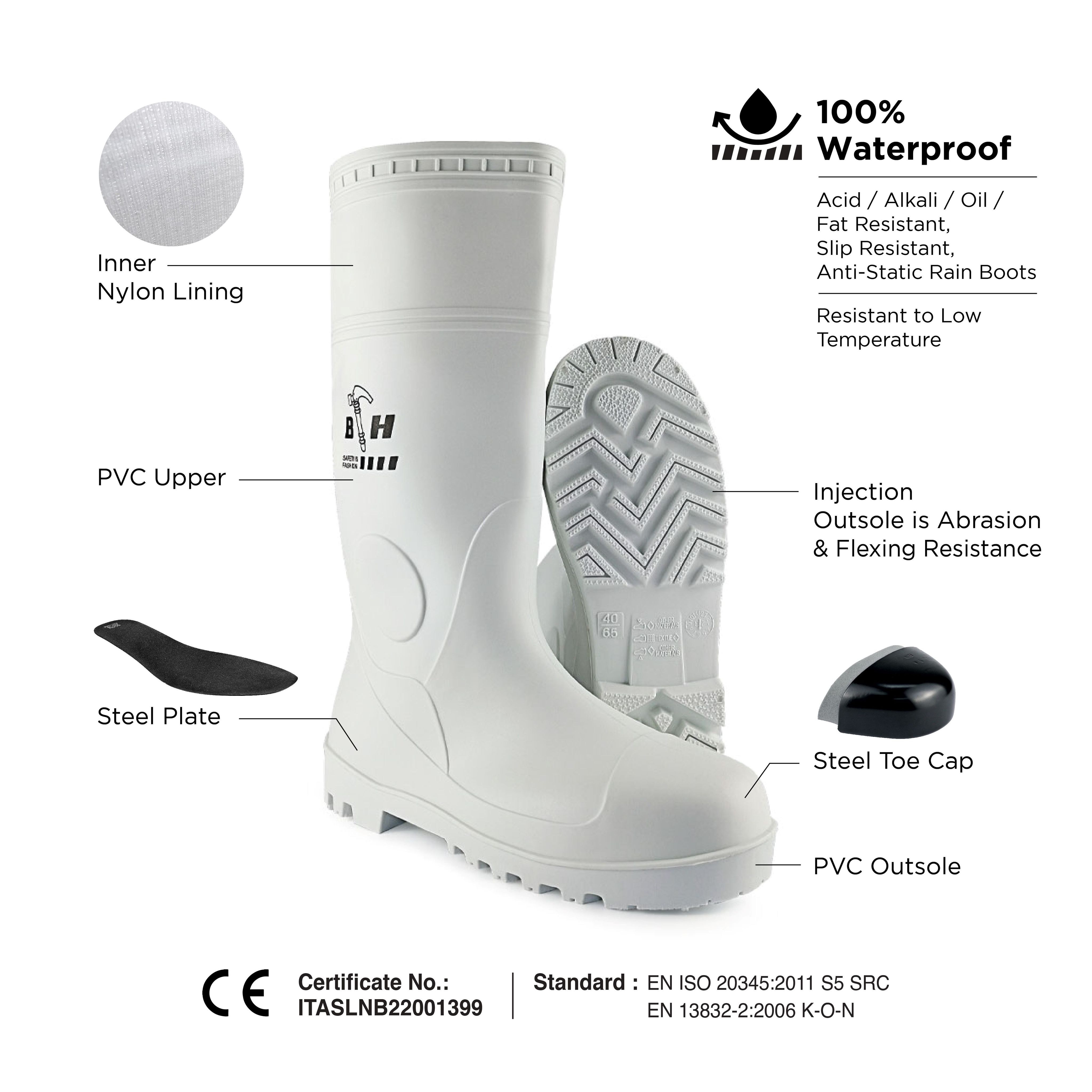 Black Hammer Safety Rain Boots 38cm with Steel Toe Cap and Steel ...