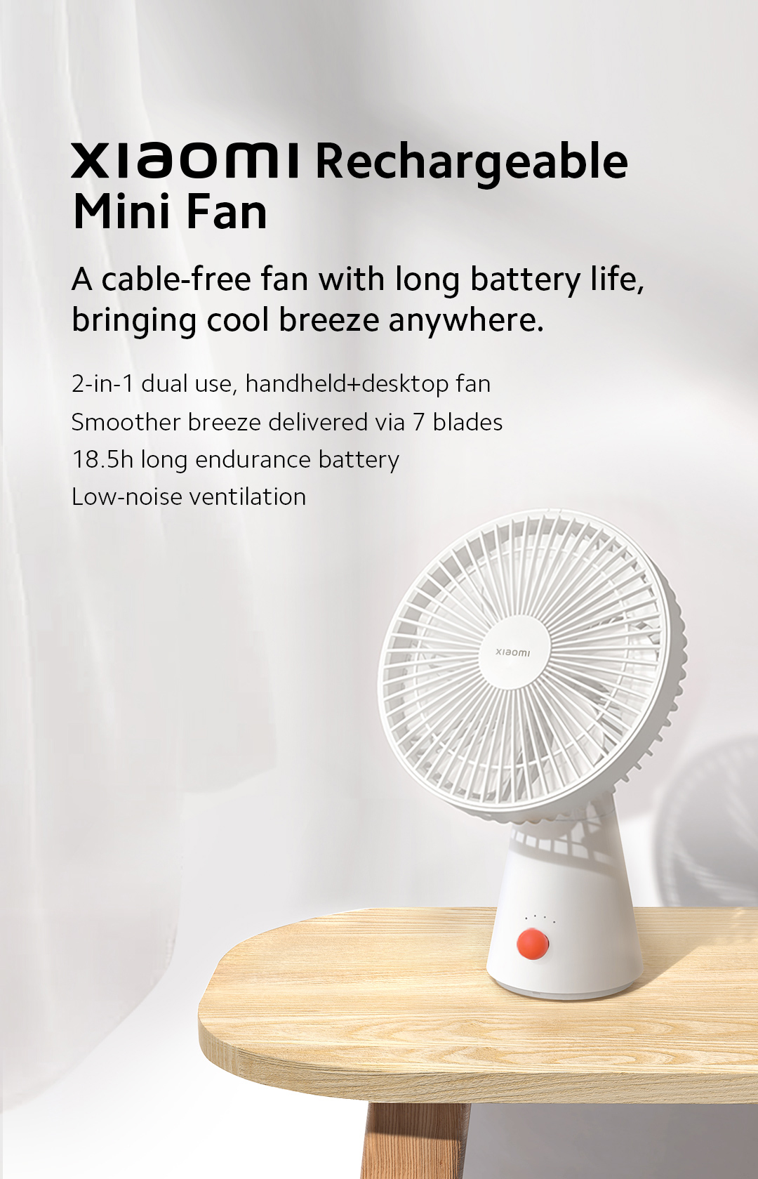 Xiaomi Rechargeable Mini Fan | hand-held+desktop fan/18.5h long ...