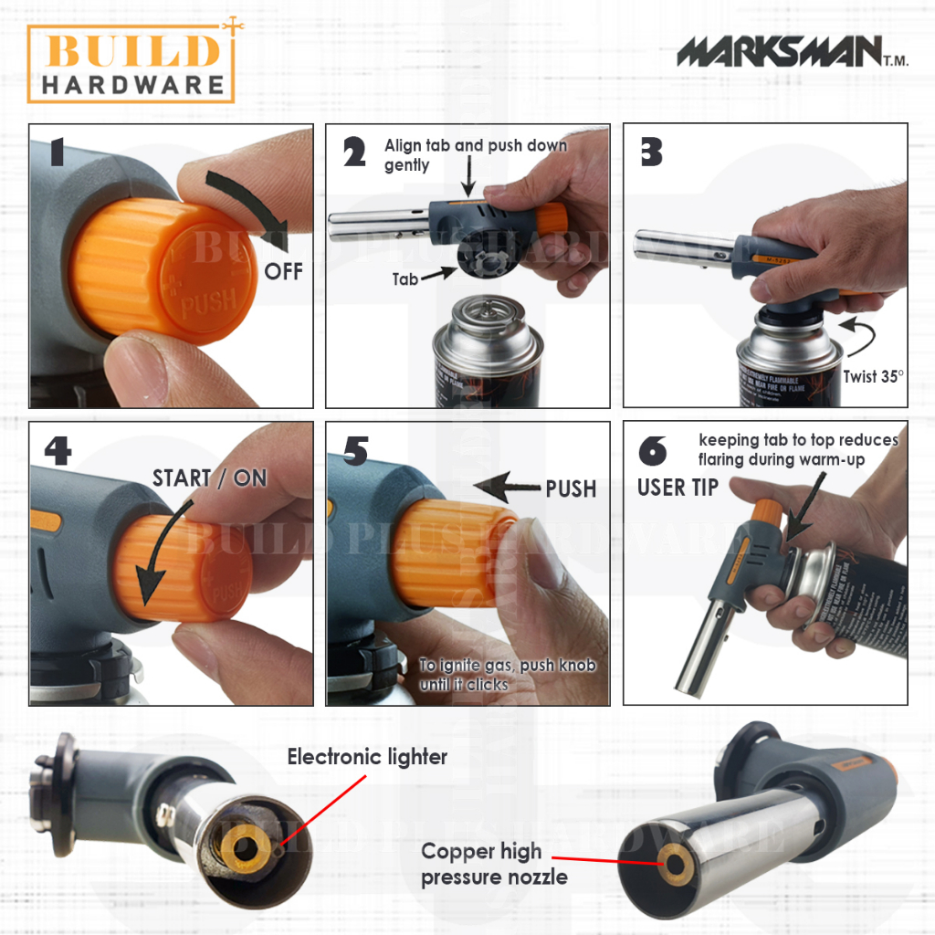 STARWILL/MARKSMAN Butane Gas Cartridge 230g M-5252 No.915 Multi Purpose Torch (Piezo Ignition ...