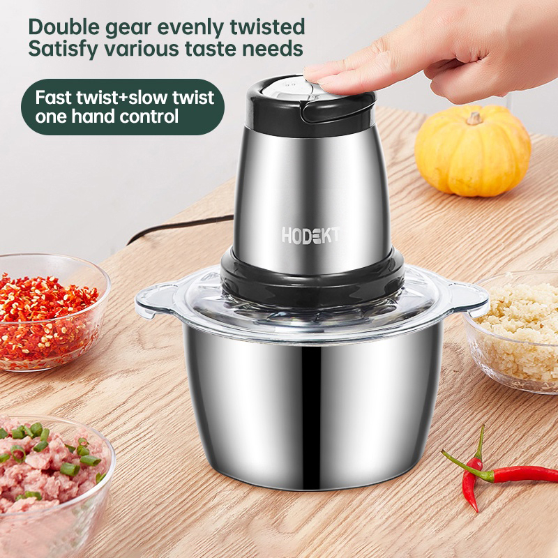 HODEKT 3L Chopper Stainless Steel Electric Meat Mincer 2L Chopper Food Processor Blender Grinder ...