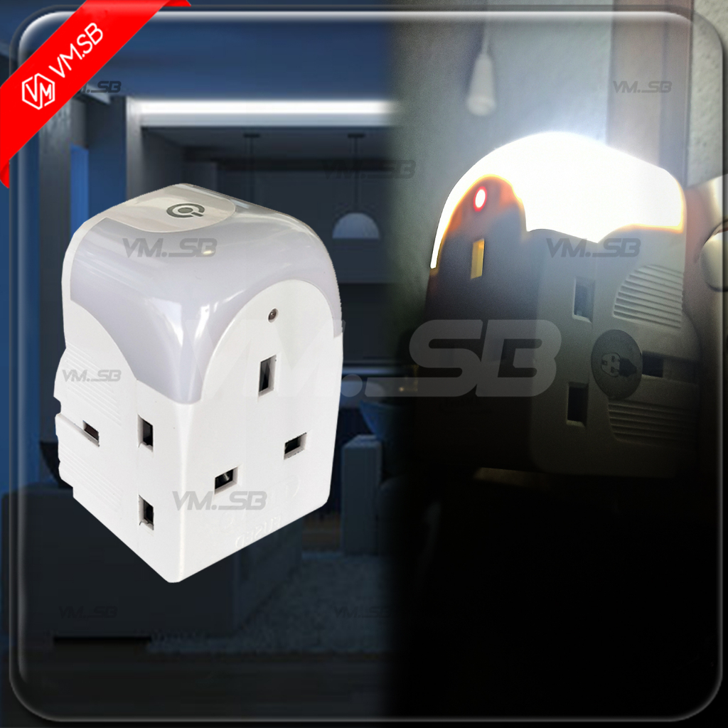 3 Way Multi Adaptor LED Night Light with Neon UK 3 Pin Plug Switch ...