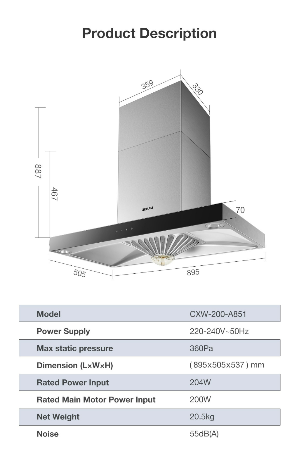 ROBAM T-Shaped Range Hood Cooker Hood A851 | Shopee Malaysia