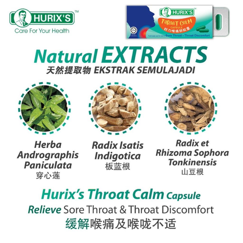 HURIX'S Throat Calm Capsule - Sakit Tekak - Melegakan Ketidakselesaan ...