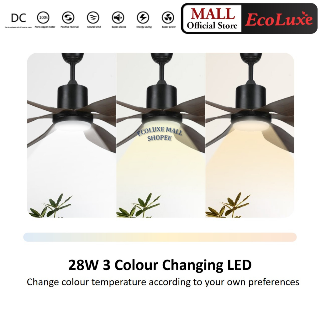 ECOLUXE ECO-645 DC Motor Ceiling Fan with LED Light 6 Speeds Remote ...