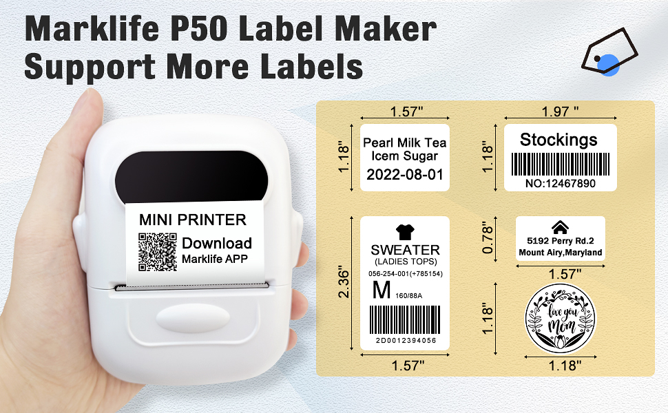 Label Sticker Printer P50 Bluetooth mini portable Barcode tag printing ...