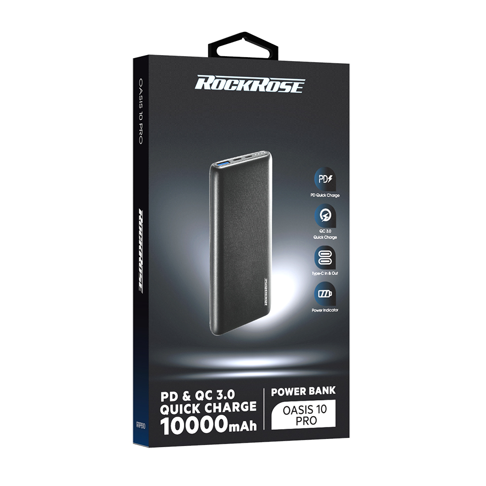 Rockrose Oasis 10 Pro 10000mAh PD & QC 3.0 Power Bank - Black | Shopee ...