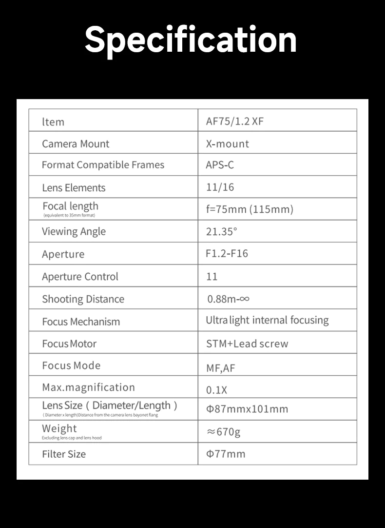 VILTROX PRO Level 75mm F1.2 XF Auto Focus Large Aperture Prime Lens Designed for Fujifilm X ...