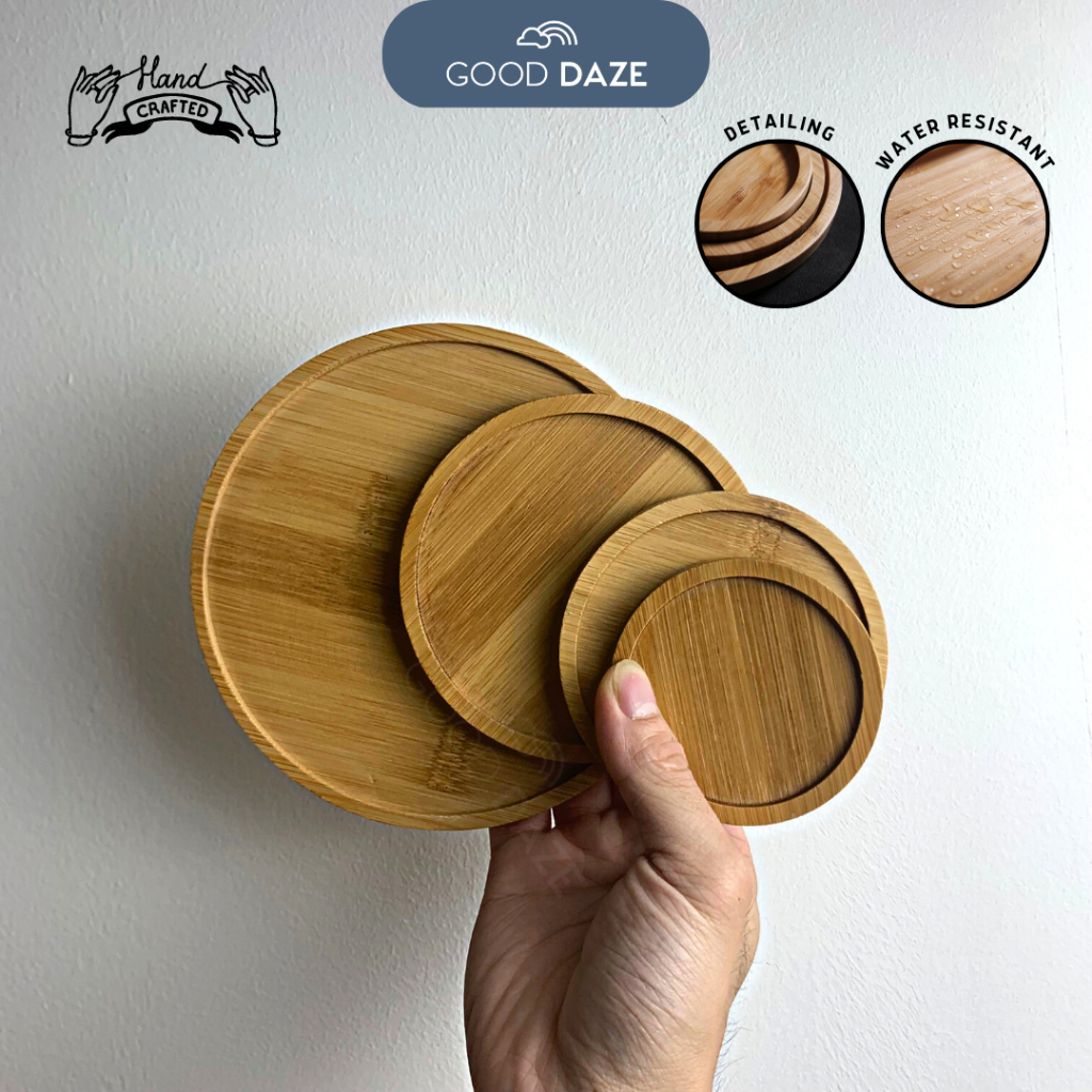 【GOOD DAZE】Bamboo Tray Coaster Cup Holder Coffee Cup Wood Coaster plant ...