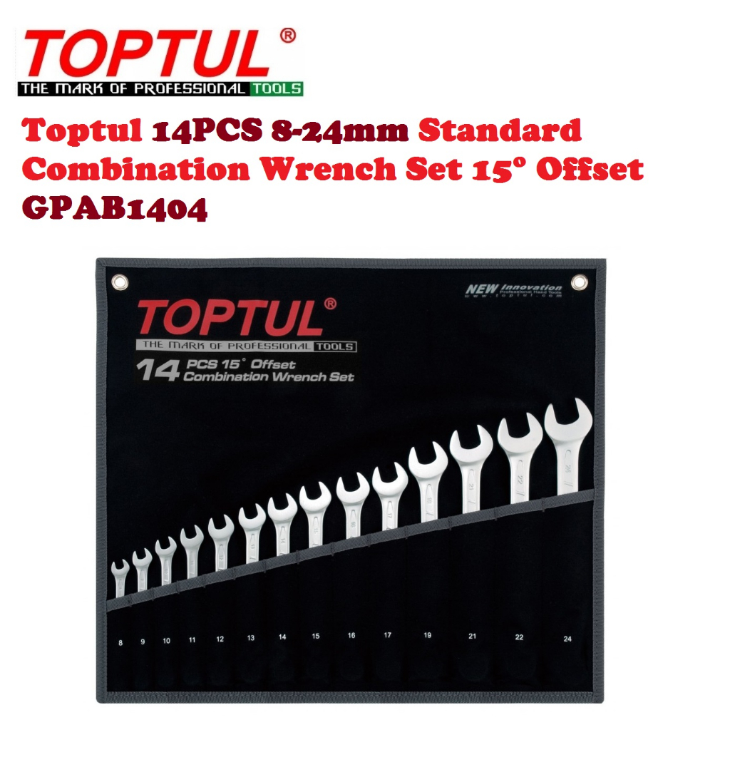 Toptul 14PCS 8-24mm Standard Combination Wrench Spanner Set 15° Offset ...