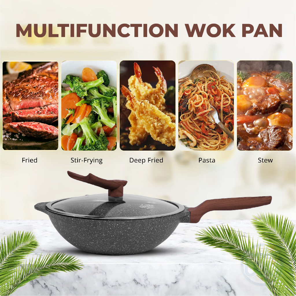 Uakeen Germany Tech Wok Frypan 30/32cm PFOA-Free Non-Stick Granite ...