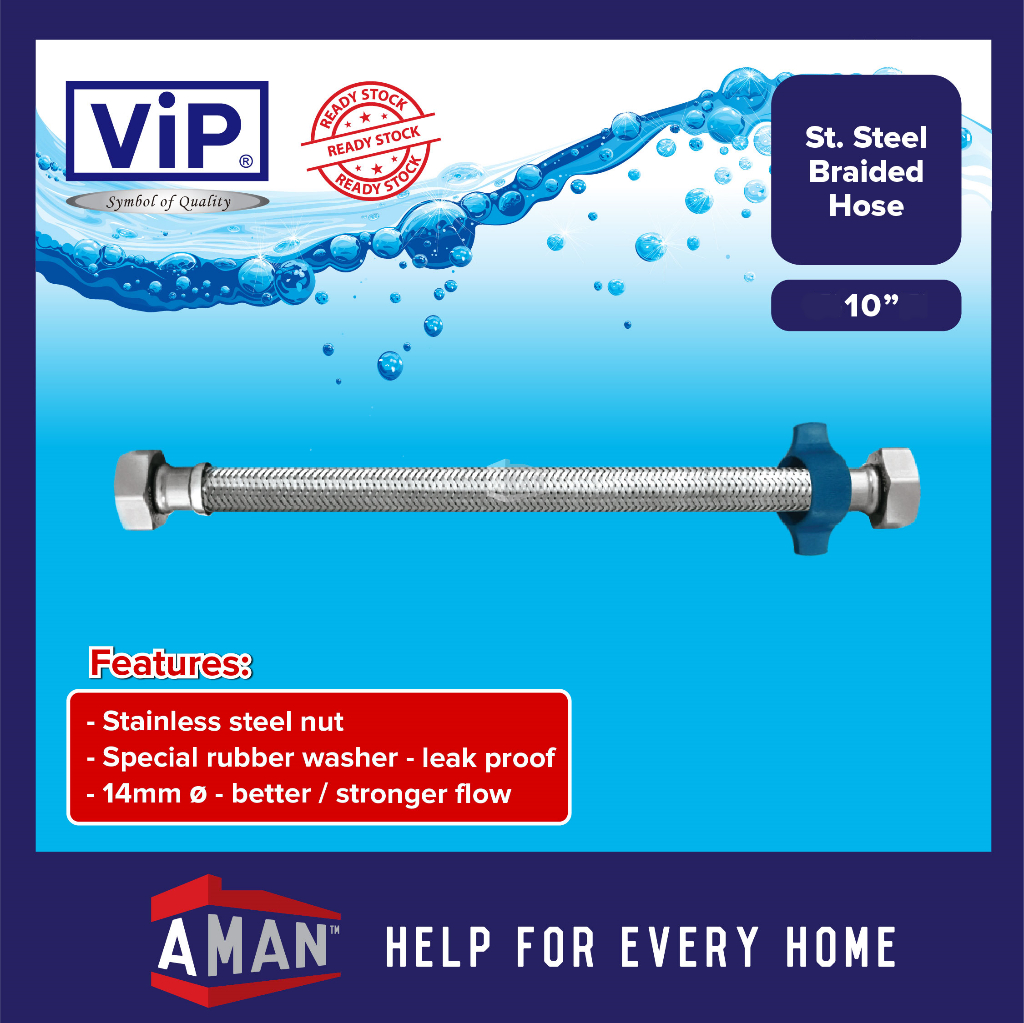 ViP 8"- 48" Stainless Steel Braided Flexible Hose FF Spring Pipe Basin ...