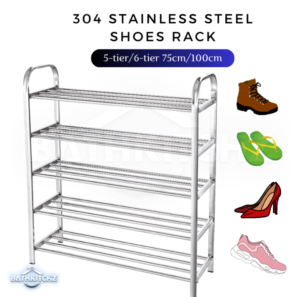 BATHKITCHZ 5/6 Tier 304 Stainless Steel Shoe Rack Standing Shoe Rack ...