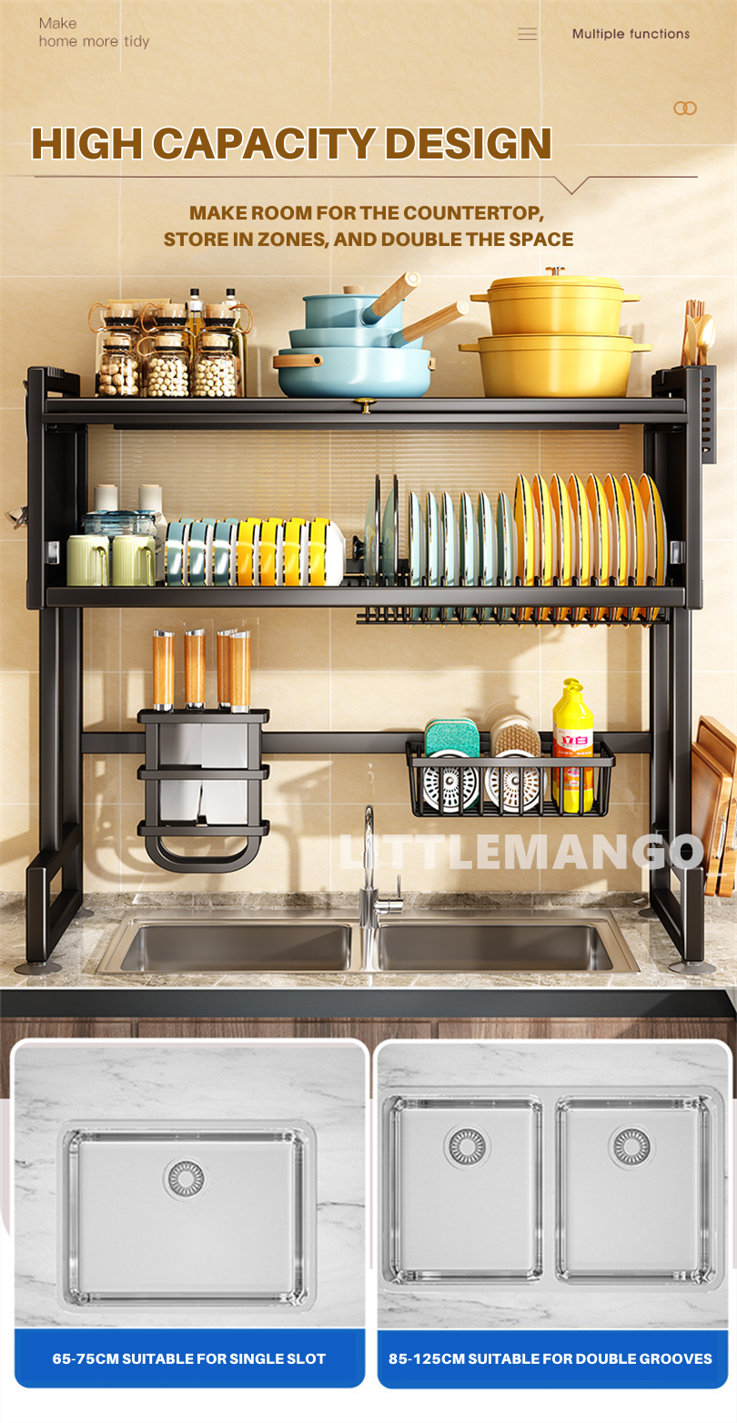 Stainless Steel Rack Dish Rack With Cover Kabinet Dapur Rak Pinggan ...