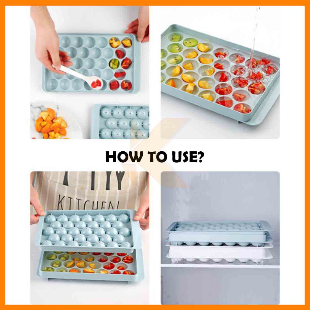 【K-Home】33 Grids Round Ice Cube Tray Ball Jelly Mold Maker Kitchen ...