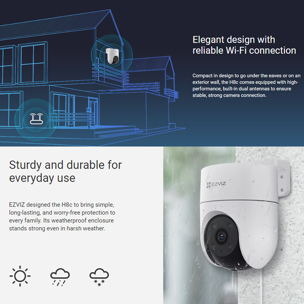 Ezviz H8C 1080P/ H8C 2K⁺ 1440P 4MP Pan & Tilt Rotate 360° Outdoor Smart ...