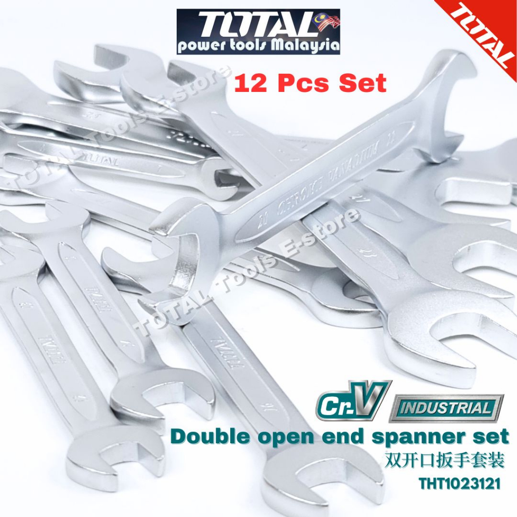 TOTAL CrV 12 Pcs double open end spanner set (6-32mm) 双开口扳手套装 - THT1023121 | Shopee Malaysia