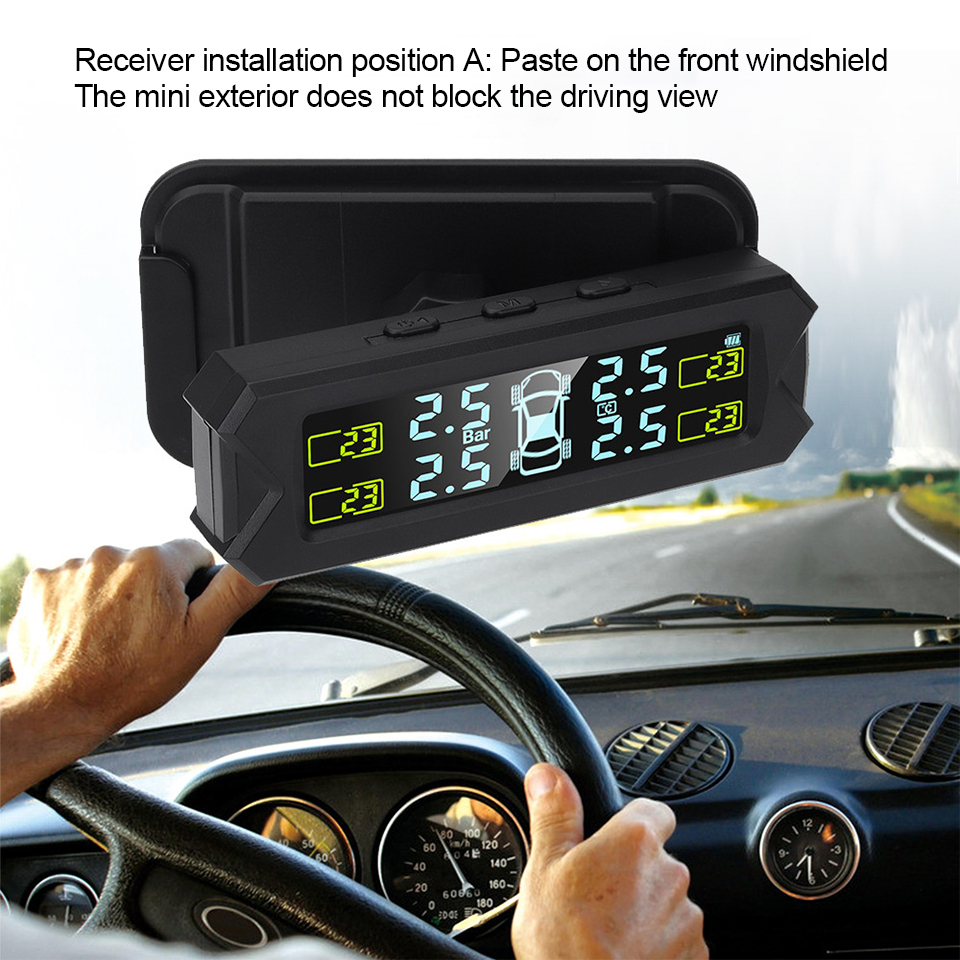 Solar TPMS Car Tire Pressure Alarm Monitor System Display Attached to ...