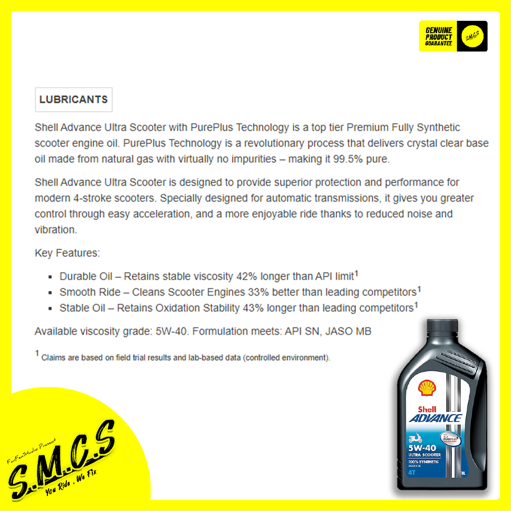 SHELL 5W40 Advance Ultra Scooter (100% ORIGINAL) 4T 100% SYNTHETIC ...