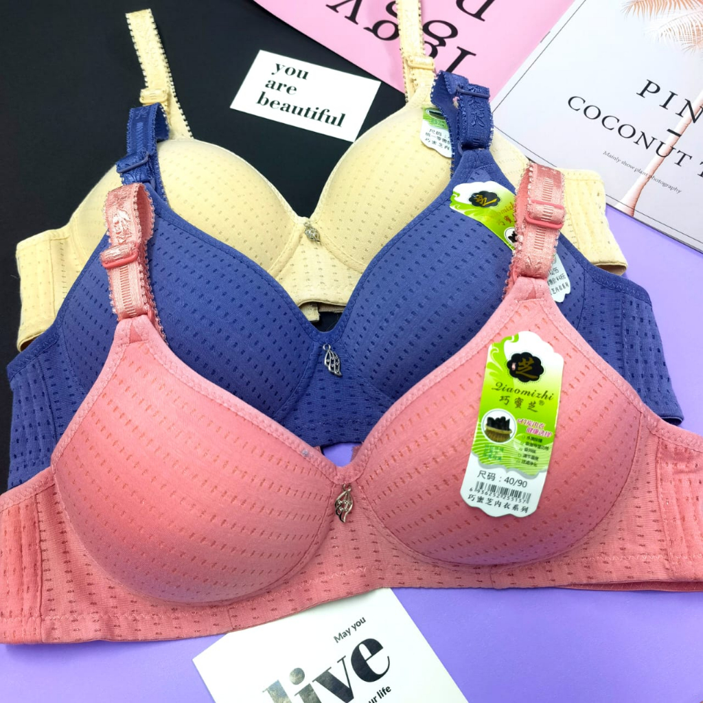 Women Bra Full Cup 36-46 Cup BC Brethable Cotton Wireless Bra No Wire ...