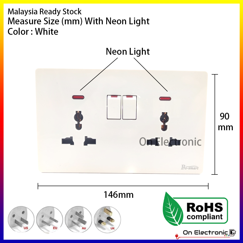 13A 2 Gang Universal Switch Socket Multi Wall Switch Socket with Neon ...