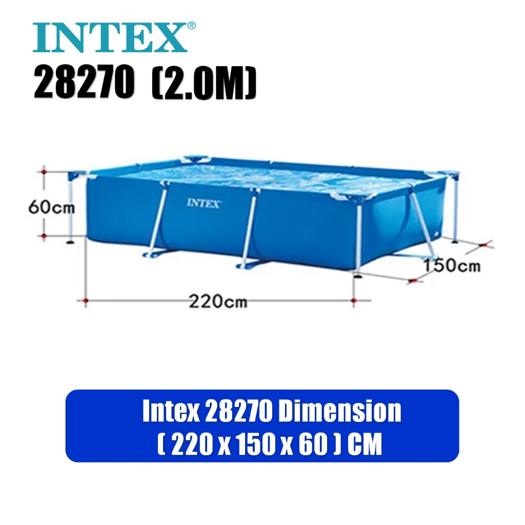 100% Original Intex Rectangular Metal Frame Family Swimming Pool Kolam ...