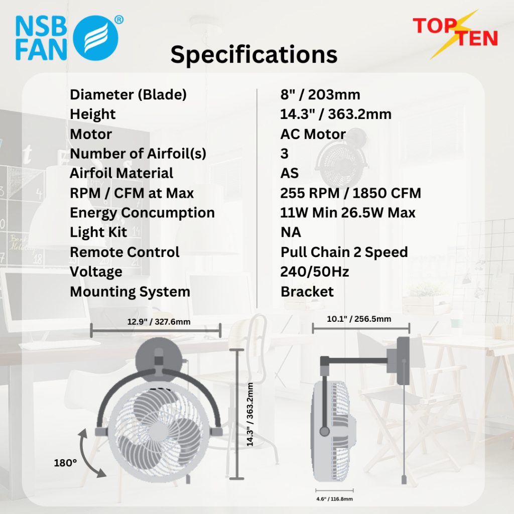 2024 New NSB Corner Fan 8" Wall Ceiling Fan Vento UFO 2 Speed with ...
