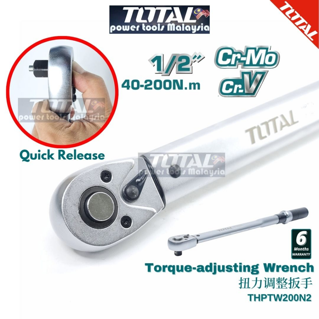 TOTAL 1/2" Adjustable Torque Wrench 40~200Nm 扭力调整扳手 - THPTW200N2 ...