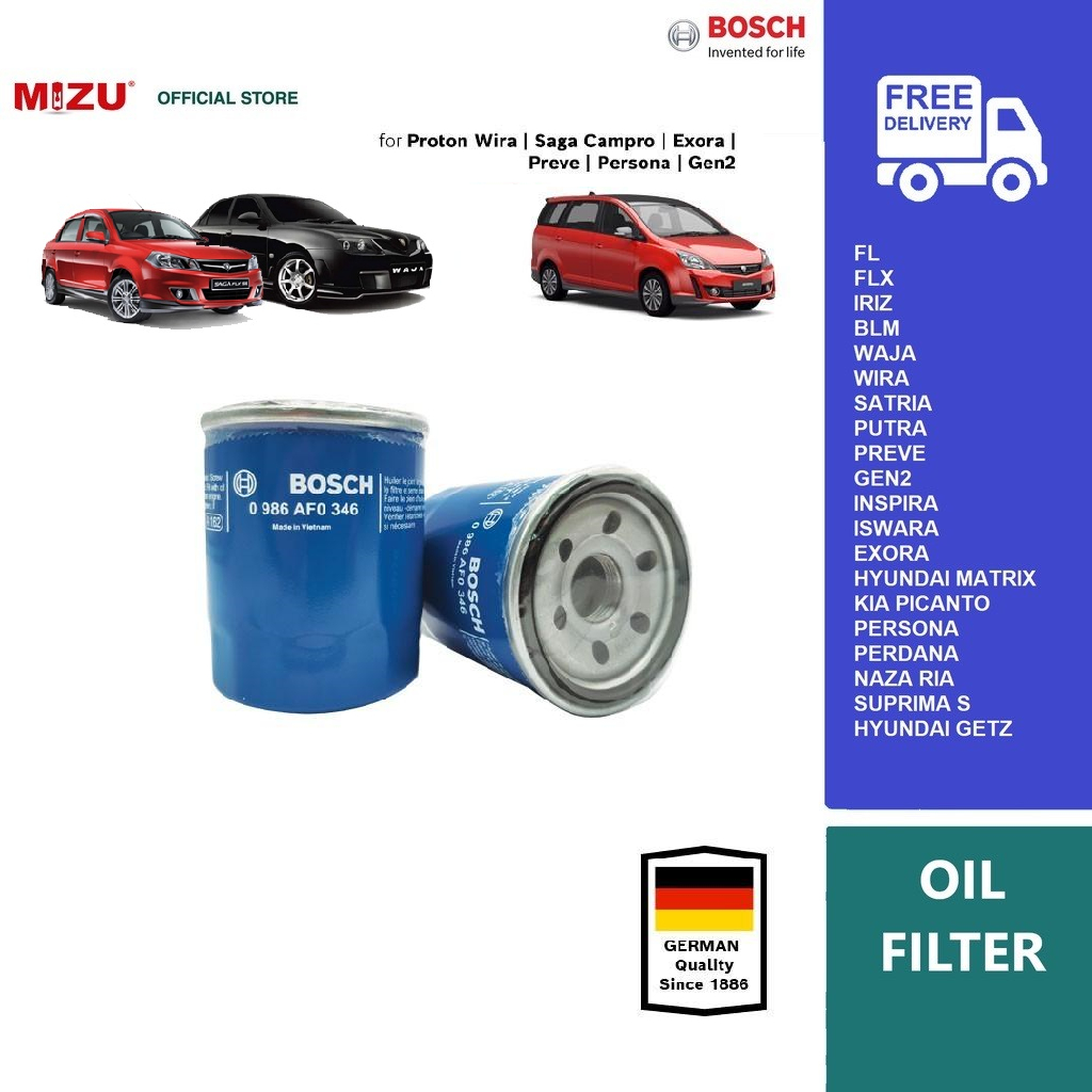 Mizu Bosch Proton Oil Filter Proton Saga vvt , BLM, FLX, persona ,exora ...