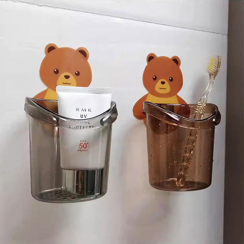 𝐏𝐔𝐍𝐂𝐇 𝐅𝐑𝐄𝐄 Wall Mounted Teddy Bear Holder Cup Toothbrush Toothpaste ...