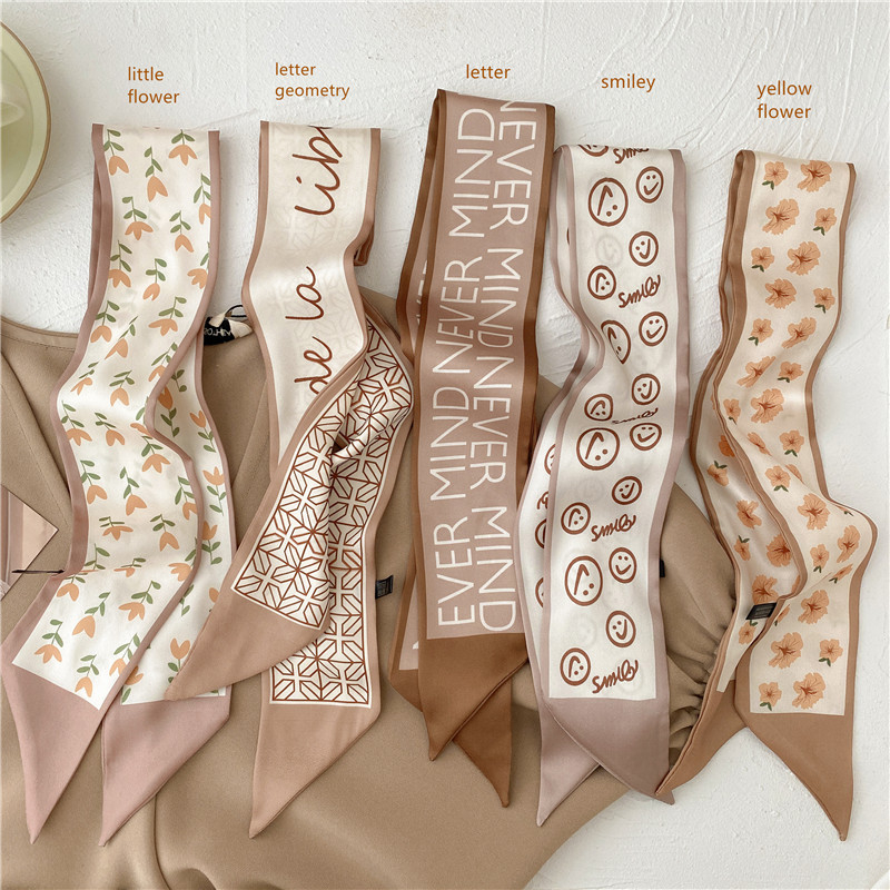 Yellow Brown Fashion Square Silk Headband Bag Tied Handle Twilly Ribbon ...