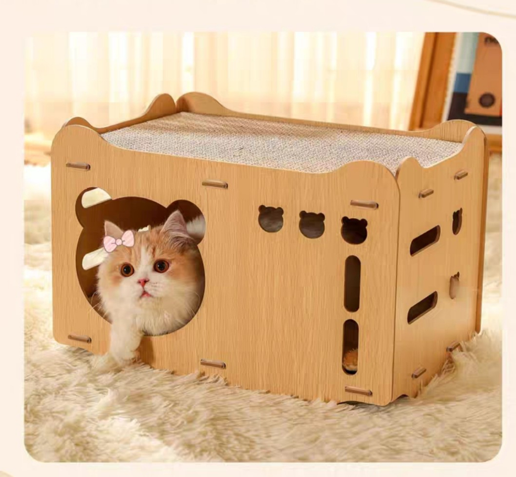 Cute Wood Large Cat House 45cm/ Cat Scratcher House/Scratch Board/Rumah ...